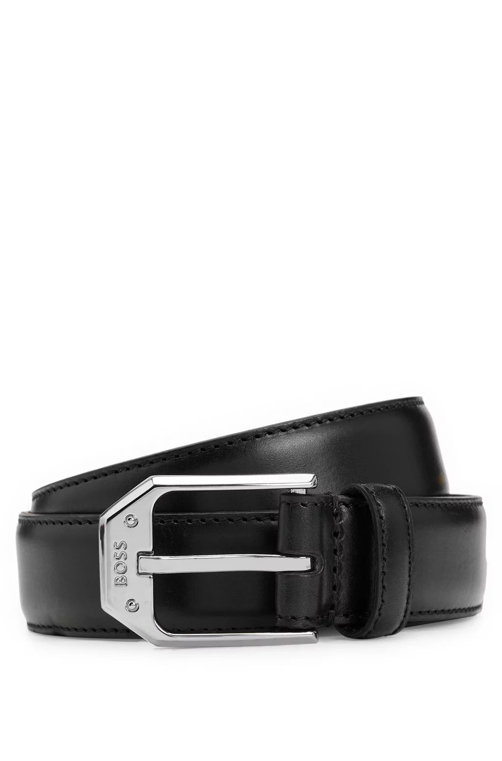 Hugo Boss Buffalo-leather Belt With Logo Buckle In Silver Hardware - B ...